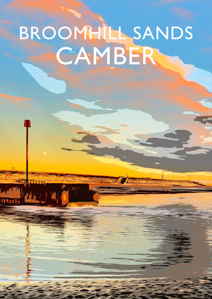 Broomhill Sands Camber graphic greeting card – purdie gallery